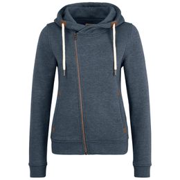 Kapuzensweatjacke oxmo "Kapuzensweatjacke OXVicky", Damen, Gr. XS, blau (ins bl mel), Obermaterial: 80% Polyester PES. 20% Baumwolle CO., Sweatjacken