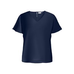 Shirtbluse Only CARMAKOMA "CARMETTA LIFE V-NECK SS TOP WVN NOOS", Damen, Gr. 42, naval academy, Jersey, Obermaterial: 100% Polyester, unifarben, regular fit normal, V-Ausschnitt, Blusen