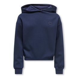 Kapuzensweatshirt KIDS Only "KOGADA-COOPER HEART L/S HOOD FR SWT NOOS", M&auml;dchen, Gr. 110/116, navy blazer detail:navy blazer emb. heart, Sweatware, Obermaterial: 53% Polyester, 42% Viskose, 5% Elasthan, unifarben, regular fit normal, Rundhals, Rippb&uuml;ndchen, Sweatshirts