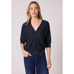 Strickjacke Street One, Damen, Gr. 44, shadowed navy, Stoff, 78% Viskose, 22% Polyamid, unifarben, normal normal, V-Ausschnitt, Rippb&uuml;ndchen, Strickjacken Strickjacke, mit V-Ausschnitt