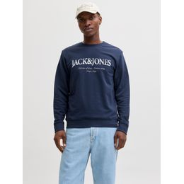 Jack & Jones Sweatshirt JACK & JONES "JJDEVIN DAYTONA PRINT SWEAT CREW NECK", Herren, Gr. S, navy blazer, angeraute Sweatware, Obermaterial: 60% Baumwolle, 40% Polyester, bedruckt, regular fit normal, Rundhals, Rippb&uuml;ndchen, Sweatshirts Sweatshirt