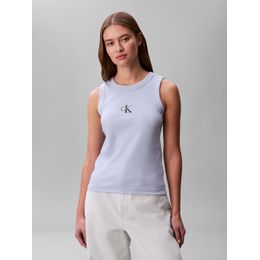 Tanktop Calvin Klein Jeans "MONOGRAM RIB TANK", Damen, Gr. L (42), breezy blau, Feinripp, Obermaterial: 95% Baumwolle, 5% Elasthan, unifarben, figurbetont normal, Rundhals, Tops Tanktop, Figurbetonte Passform mit Rundhalsausschnitt