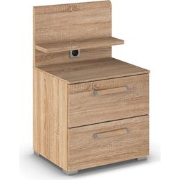 Nachtkommode Rauch "Nachttisch Nachtkonsole Kommode EVELYN", braun (eiche sonoma), B:50cm H:82cm T:42cm, Holzwerkstoff, Sideboards, Nachtkommode, in elegantem Stil 2 Schubladen Paneel mit Steckdose MADE IN GERMANY