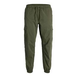 Jack & Jones Cargohose JACK & JONES "JPSTKANE DYLAN CUFFED CARGO RET", Herren, Gr. S, N-Gr, olive night, Web, Obermaterial: 98% Baumwolle, 2% Elasthan, unifarben, relaxed fit kn&ouml;chellang, Hosen Cargohose