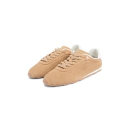 Sneaker Tommy Hilfiger "TH BELLA LOW RUNNER SUEDE", Damen, Gr. 39, safari, Veloursleder, unifarben mit Farbeinsatz, Schuhe Sneaker, Halbschuh, Schn&uuml;rer, Freizeitschuh mit kontrastfarbenem Fersenbesatz