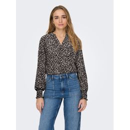 Blusenshirt Only "ONLMETTE V-NECK LS SMOCK TOP NOOS WVN", Damen, Gr. XS, pumice stone aop:leo, Web, Obermaterial: 100% Polyester, bedruckt, regular fit normal, V-Ausschnitt, gesmokt, Shirts Blusenshirt, Kunstfaser, regular fit