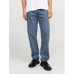 Jack & Jones Relax-fit-Jeans JACK & JONES "JJICHRIS JJORIGINAL SQ 735 LN", Herren, Gr. 32, L&auml;nge 34, blau denim, Denim/Jeans, Obermaterial: 100% Baumwolle, Abriebeffekte, regular fit normal, Jeans Relax-fit-Jeans