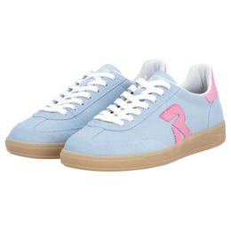 Sneaker RIEKER SPORT "San Diego Swing2GO", Damen, Gr. 41, blau (hellblau, rosa), Veloursleder, unifarben mit Farbeinsatz, Schuhe Sneaker, Retro-Sneaker, Freizeitschuh, Halbschuh mit herausnehmbarem Fu&szlig;bett