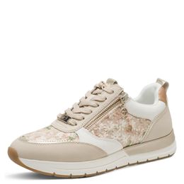 Plateausneaker Tamaris, Damen, Gr. 37, beige kombiniert, Lederimitat, Textil, Schuhe Plateausneaker, Freizeitschuh, Schn&uuml;rschuh, Halbschuh mit Rei&szlig;verschluss au&szlig;en