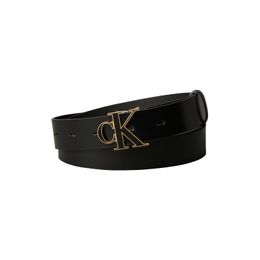 Lederg&uuml;rtel Calvin Klein "ROUND CK BUCKLE 30MM BELT INLAY", Damen, Gr. 85, schwarz, antique light gold, Web, Rindsleder, unifarben, G&uuml;rtel Lederg&uuml;rtel, Gr&ouml;&szlig;enverstellbar mit Metallschlie&szlig;e