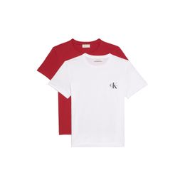 T-Shirt Calvin Klein Jeans "MONOLOGO CN 2 PACK TEE", Damen, Gr. L (42), adrenaline rush, brilliant wei&szlig;, Single Jersey, Obermaterial: 100% Baumwolle, unifarben, klassisch normal, Rundhals, eingesetzt abgesteppte Kante, Shirts T-Shirt, Logoschriftzug