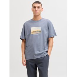 Jack & Jones T-Shirt JACK & JONES "JORNORREBRO PHOTO TEE SS CREW NECK", Herren, Gr. XL, tradewinds, Jersey, Obermaterial: 100% Baumwolle, bedruckt, relaxed fit normal, Rundhals, Shirts T-Shirt, Baumwolle, relaxed fit