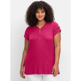 V-Shirt sheego by Joe Browns "Shirt", Damen, Gr. 56/58, pink, 95% Viskose, 5% Elasthan, unifarben, V-Ausschnitt, Shirts V-Shirt