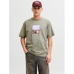 Jack & Jones T-Shirt JACK & JONES "JORNORREBRO PHOTO TEE SS CREW NECK", Herren, Gr. L, seagrass, Jersey, Obermaterial: 100% Baumwolle, bedruckt, relaxed fit normal, Rundhals, Shirts T-Shirt, Baumwolle, relaxed fit