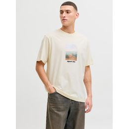 Jack & Jones T-Shirt JACK & JONES "JORNORREBRO PHOTO TEE SS CREW NECK", Herren, Gr. L, antique wei&szlig;, Jersey, Obermaterial: 100% Baumwolle, bedruckt, relaxed fit normal, Rundhals, Shirts T-Shirt, Baumwolle, relaxed fit