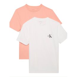 T-Shirt Calvin Klein Jeans "MONOLOGO CN 2 PACK TEE", Damen, Gr. M (40), wei&szlig;, peach, Single Jersey, Obermaterial: 100% Baumwolle, klassisch normal, Rundhals, eingesetzt abgesteppte Kante, Shirts T-Shirt, Logoschriftzug