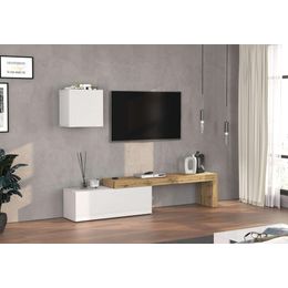 TV-Wand OTTO HOME "Chronos TV-Set, Wohnwand &ndash; Elemente frei platzierbar, Made in Italy", wei&szlig; hochglanz, eiche wotan, B:240cm H:190cm T:40cm, Kastenm&ouml;bel-Sets, TV-Wand, Lowboard Breite 240 cm, H&auml;ngeschrank Breite 50 cm, Made in Italy