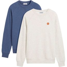 Sweatshirt bonprix, Herren, Gr. 56/58 (XL), blau (indigo meliert, natur meliert), angeraute Sweatware, Obermaterial: 60% Baumwolle, 40% Polyester, unifarben, regular fit h&uuml;ftbedeckend, Rundhals, Raglan&auml;rmel Rippb&uuml;ndchen, Sweatshirts Sweatshirt, Regular Fit, unifarben, aus Baumwolle und Polyester