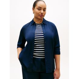 Hemdbluse Tommy Hilfiger Curve "CRV VIS TWILL BUTTON UP SHIRT", Damen, Gr. 48, schwarz night navy, Web, Obermaterial: 100% Viskose, bedruckt, regular fit normal, Manschette, Blusen Hemdbluse, in gro&szlig;en Gr&ouml;&szlig;en