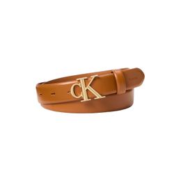 Lederg&uuml;rtel Calvin Klein "ROUND CK BUCKLE 30MM BELT SMOOTH", Damen, Gr. 80, argan oil, antique light gold, Web, Rindsleder, unifarben, G&uuml;rtel Lederg&uuml;rtel, Gr&ouml;&szlig;enverstellbar mit Metallschlie&szlig;e