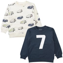 Sweatshirt STACCATO, Jungen, Gr. 128/134, dunkelblau, hellwei&szlig;, Sweatware, Obermaterial: 100% Baumwolle, bedruckt, normal h&uuml;ftbedeckend, Rundhals, Flachstrickb&uuml;ndchen, Sweatshirts Sweatshirt, 2er Pack, Auto-Motive und Zahlenprint f&uuml;r Boys