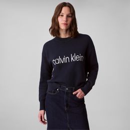 Strickpullover Calvin Klein Jeans "Cotton Graphic Pullover", Damen, Gr. XXS (34), schwarz sapphire, Strick, Obermaterial: 100% Baumwolle, unifarben, klassisch normal, Rundhals, eingesetzt Rippstrickb&uuml;ndchen, Pullover Strickpullover, Mit Rundhalsausschnitt