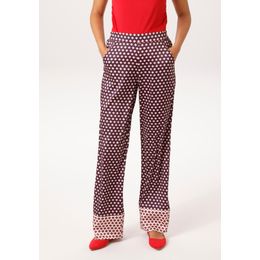 Schlupfhose Aniston CASUAL, Damen, Gr. 48, N-Gr, bunt (marine, wollwei&szlig;, rot, hellblau), Satin, Obermaterial: 100% Polyester, bedruckt, gemustert, figurumspielend lang, Hosen Schlupfhose, mit gekonterten Bord&uuml;ren am Beinabschluss - NEUE KOLLEKTION