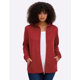Shirtjacke sheego "Sweatjacke", Damen, Gr. 56/58, rot (kirsche), 50% Baumwolle, 50% Polyester, unifarben, Shirts Shirtjacke