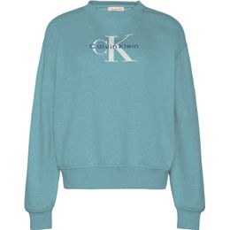 Sweatshirt Calvin Klein Jeans "LS MONOLOGO FRENCH TERRY RLXD CR", Damen, Gr. M (40), arctic, Web, Obermaterial: 100% Baumwolle, regular fit normal, Rundhals, angeschnitten,eingesetzt Rippb&uuml;ndchen, Sweatshirts Sweatshirt, Logoschriftzug