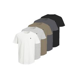 Jack & Jones Rundhalsshirt JACK & JONES "JPRBLABRODY TEE SS CREW NECK 5PK MP", Herren, Gr. XS, light grau melange pack:lgm, schwarz, wei&szlig;, castlerock, coriander, Jersey, Obermaterial: 100% Baumwolle, meliert, regular fit normal, Rundhals, Shirts Rundhalsshirt