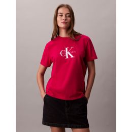 T-Shirt Calvin Klein Jeans "HERO SS CLASSIC MONOLOGO CNECK T", Damen, Gr. XXL (46), rosa (petunia pink), Jersey, Obermaterial: 100% Baumwolle, klassisch h&uuml;ftlang, Rundhals, Shirts T-Shirt, Logoschriftzug