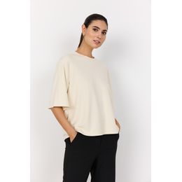 Rundhalsshirt soyaconcept "SC-BANU 231", Damen, Gr. M, cream, Single Jersey, Obermaterial: 48% Modal, 48% Polyester, 4% Elasthan, unifarben, h&uuml;ftlang, Rundhals, Shirts Rundhalsshirt