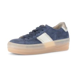 Plateausneaker Gabor, Damen, Gr. 37, jeansblau, creme, goldfarben, Nappaleder, Veloursleder, kontrastfarbene Details, Schuhe Plateausneaker, Freizeitschuh, Halbschuh, Schn&uuml;rschuh mit transparenter Laufsohle