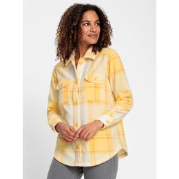 Fleeceshirt Casual Looks "Fleece-Bluse", Damen, Gr. 48, gelb (champagner, gelb, kariert), 100% Polyester, gemustert, kariert, mehrfarbig, Shirts Fleeceshirt
