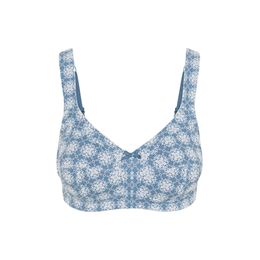 B&uuml;gelloser BH SuSa "BH ohne B&uuml;gel Print", Damen, Gr. 105, Cup D, blau (blau, wei&szlig;), Obermaterial: 50% Polyester PES. 34% Baumwolle CO. 11% Elasthan EL. 5% Polyamid PA., BHs