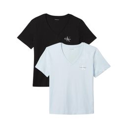 T-Shirt Calvin Klein Jeans "MONOLOGO VNK 2PACK TEE", Damen, Gr. M (40), plein air, schwarz, Single Jersey, Obermaterial: 100% Baumwolle, klassisch normal, V-Ausschnitt, eingesetzt abgesteppte Kante, Shirts T-Shirt, Logoschriftzug