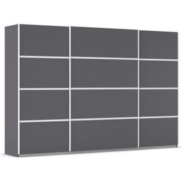 Kleiderschrank Rauch "Schwebet&uuml;renschrank OTTO&acute;s Choice Garderobe Schrank TOP ANGEBOT Avola", grau (graumetallic, leisten wei&szlig;), B:315cm H:210cm T:62cm, Holzwerkstoff, Schr&auml;nke, Kleiderschrank, mit eleganten Zierleisten in Chrom, Schwarz oder Wei&szlig; MADE IN GERMANY