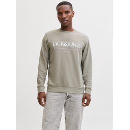 Jack & Jones Sweatshirt JACK & JONES "JJDEVIN DAYTONA PRINT SWEAT CREW NECK", Herren, Gr. S, vetiver, angeraute Sweatware, Obermaterial: 60% Baumwolle, 40% Polyester, bedruckt, regular fit normal, Rundhals, Rippb&uuml;ndchen, Sweatshirts Sweatshirt