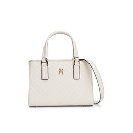 Tragetasche Tommy Hilfiger "TH DAILY MINI TOTE MONO", Damen, Gr. B/H/T: 21,5cm x 15,5cm x 10cm, creme, Lederimitat, Taschen Tragetasche, Damen Handtasche, Umh&auml;ngetasche, Schultertasche mit TH-Schmuckelement