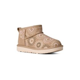 UGG Australia Schlupfboots UGG "CLASSIC ULTRA MINI SUN STITCH", M&auml;dchen, Gr. 3 (35), taupe, Veloursleder, Schuhe Schlupfboots, High Top-Sneaker, Flats zum Schlupfen