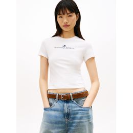 Kurzarmshirt Tommy Jeans "TJW 2PACK SLIM ESS LOGO 1 TEE", Damen, Gr. M (38), ecru, schwarz, Single Jersey, Obermaterial: 100% Baumwolle, slim fit, Shirts Kurzarmshirt