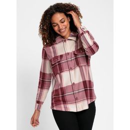 Fleeceshirt Casual Looks "Fleece-Bluse", Damen, Gr. 50, rot (champagner, bordeaux, kariert), 100% Polyester, gemustert, kariert, mehrfarbig, Shirts Fleeceshirt