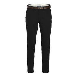 Jack & Jones Chinohose JACK & JONES "JPSTMARCO ADAM BELTED CHINO", Herren, Gr. 34, L&auml;nge 32, schwarz, Web, Obermaterial: 98% Baumwolle, 2% Elasthan, unifarben, slim fit kn&ouml;chellang, Hosen Chinohose