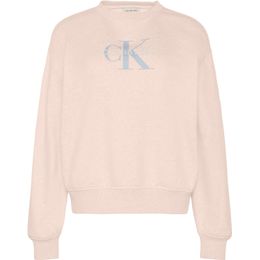 Sweatshirt Calvin Klein Jeans "LS MONOLOGO FRENCH TERRY RLXD CR", Damen, Gr. XL (44), buff beige, Web, Obermaterial: 100% Baumwolle, regular fit normal, Rundhals, angeschnitten,eingesetzt Rippb&uuml;ndchen, Sweatshirts Sweatshirt, Logoschriftzug