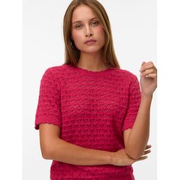 V&eacute;ro Moda Stricktop VERO MODA "VMJAQUELINE SS O-NECK TOP BOO", Damen, Gr. XS, jazzy, Obermaterial: 60% Baumwolle, 40% Polyacryl, unifarben, regular fit normal, Rundhals, Tops Stricktop, mit zartem Muster, Topseller