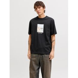 Jack & Jones T-Shirt JACK & JONES "JORNORREBRO PHOTO TEE SS CREW NECK", Herren, Gr. XS, schwarz, Jersey, Obermaterial: 100% Baumwolle, bedruckt, relaxed fit normal, Rundhals, Shirts T-Shirt, Baumwolle, relaxed fit