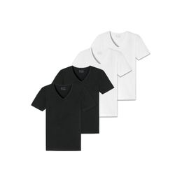 T-Shirt Schiesser "T-Shirt 2PACK T-shirt 4er Pack", Herren, Gr. 4XL, schwarz (schwarz, wei&szlig;), Obermaterial: 95% Baumwolle CO. 5% Elasthan EL., Shirts T-Shirt