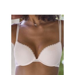 Push-up-BH Petite Fleur, Damen, Gr. 70, Cup C, beige (wei&szlig;, puder), Mesh, Obermaterial: 80% Polyamid, 20% Elasthan, BHs Push-up-BH, aus s&uuml;&szlig;em Herzchen-Mesh mit edlen Spaghettitr&auml;gern, sexy Dessous