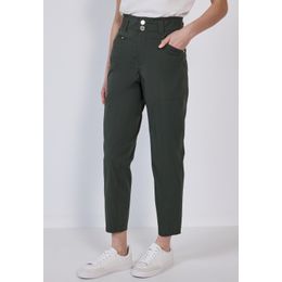 Paperbag-Hose STREET ONE STUDIO, Damen, Gr. 44, L&auml;nge 28, gr&uuml;n (desert pine gr&uuml;n), Web, 70% Baumwolle, 27% Nylon, 3% Elasthan, unifarben, comfort fit lang, Hosen Paperbag-Hose, High Waist