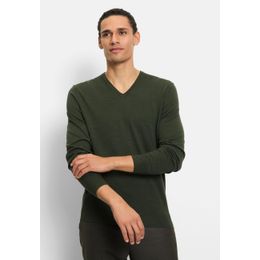 Strickpullover OLYMP "OLYMP Casual Strick", Herren, Gr. L, oliv, 100% Schurwolle, Pullover Strickpullover